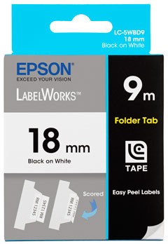 Folder Tab 18mm Black on White 9 meters