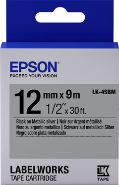 Metallic 12mm Black on Silver 9 meters | Epson Australia